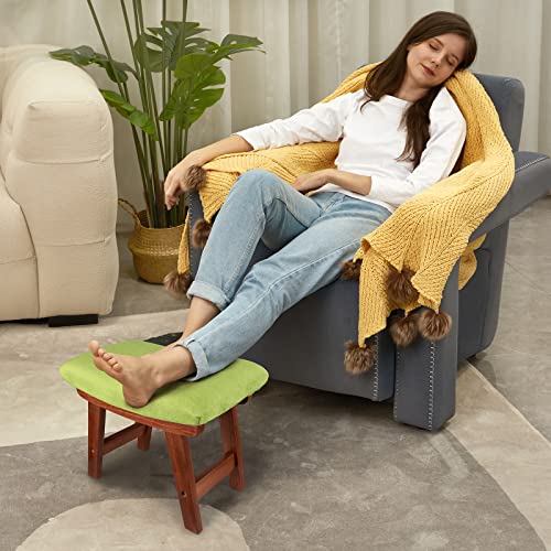 HOUCHICS Foot Stool, Small Foot Stools, Foot stools, Foot Stools Ottoman, Foot Stool for Living Room, Wooden Step Stool, Footstool, Footstools and Ottomans Small (Walnut Legs-Matcha Cover)