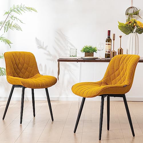 YOUNUOKE Dining Chairs Boucle Kitchen Chair Set of 2 Armless Vanity Chair with Back Modern Dinner Chair for Desk Living Bedroom, Yellow