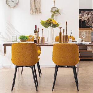 YOUNUOKE Dining Chairs Boucle Kitchen Chair Set of 2 Armless Vanity Chair with Back Modern Dinner Chair for Desk Living Bedroom, Yellow