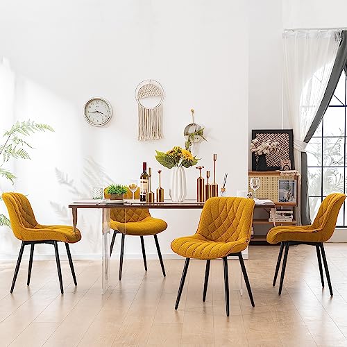 YOUNUOKE Dining Chairs Boucle Kitchen Chair Set of 2 Armless Vanity Chair with Back Modern Dinner Chair for Desk Living Bedroom, Yellow