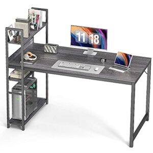 desk computer desk with shelves, home office desks table 55 inch pc desk bedroom desk work desk study desk wood desk with storage removable middle shelf for dorm, student, gaming