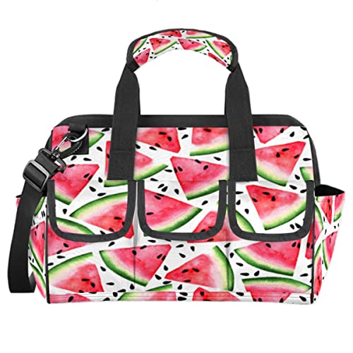 Red Pink Watermelon Tool Bag for Men Women Heavy Duty Multi-Pockets Wide Mouth Tool Tote Waterproof Tool Bag Organizer with Adjustable Shoulder Strap