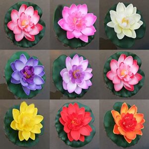 Artificial Floating Foam Lotus Flower with Water Lilys Pad Ornanments, Lifelikes Fake Lotus Flowers for Patio Pond Pool Fish Tank Aquarium Home Garden Wedding Party Special Event Decoration, 1PC