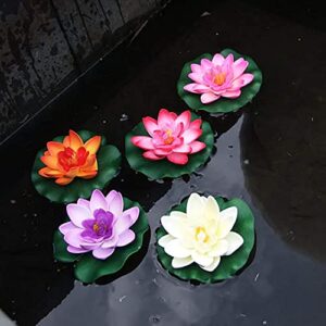 Artificial Floating Foam Lotus Flower with Water Lilys Pad Ornanments, Lifelikes Fake Lotus Flowers for Patio Pond Pool Fish Tank Aquarium Home Garden Wedding Party Special Event Decoration, 1PC