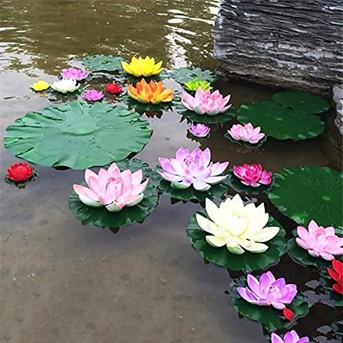 Artificial Floating Foam Lotus Flower with Water Lilys Pad Ornanments, Lifelikes Fake Lotus Flowers for Patio Pond Pool Fish Tank Aquarium Home Garden Wedding Party Special Event Decoration, 1PC