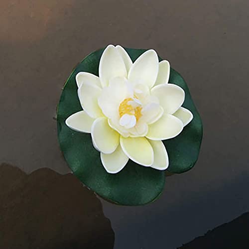 Artificial Floating Foam Lotus Flower with Water Lilys Pad Ornanments, Lifelikes Fake Lotus Flowers for Patio Pond Pool Fish Tank Aquarium Home Garden Wedding Party Special Event Decoration, 1PC