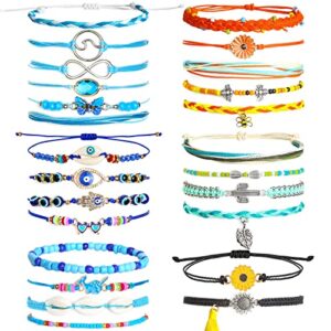 paxcoo set of 25 surfer wave bracelet ocean wave adjustable waterproof handmade friendship bracelet summer sunflower bracelets anklets jewelry for women teen girls