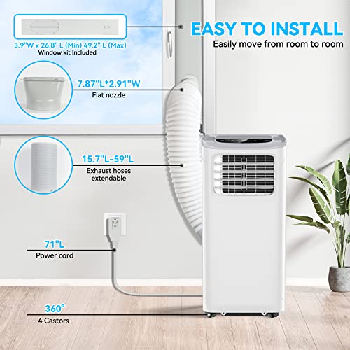 Portable Air Conditioners, 8500 BTU Portable AC Uint with Dehumidifier & Fan Mode for Room up to 350 Sq.Ft, 3-in-1 Room Air Conditioner with Remote, 24Hrs Timer, Installation Kit for Home Office