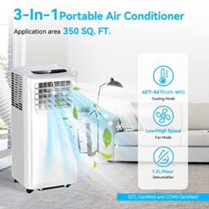 Portable Air Conditioners, 8500 BTU Portable AC Uint with Dehumidifier & Fan Mode for Room up to 350 Sq.Ft, 3-in-1 Room Air Conditioner with Remote, 24Hrs Timer, Installation Kit for Home Office