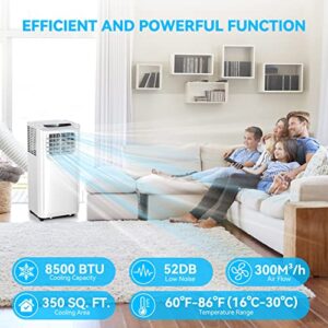 Portable Air Conditioners, 8500 BTU Portable AC Uint with Dehumidifier & Fan Mode for Room up to 350 Sq.Ft, 3-in-1 Room Air Conditioner with Remote, 24Hrs Timer, Installation Kit for Home Office