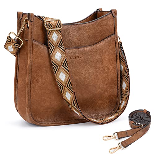 Caitina Women's Shoulder Handbags Trendy Vegan Leather Crossbody Bag Purses For Women Hobo Handbag with 2PCS Adjustable Strap(Brown)