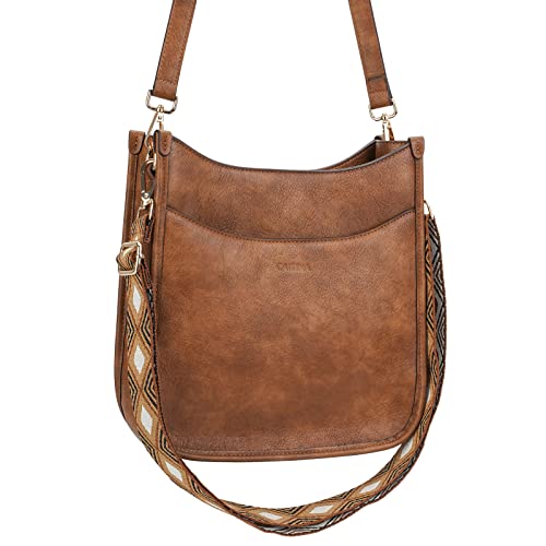 Caitina Women's Shoulder Handbags Trendy Vegan Leather Crossbody Bag Purses For Women Hobo Handbag with 2PCS Adjustable Strap(Brown)