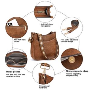 Caitina Women's Shoulder Handbags Trendy Vegan Leather Crossbody Bag Purses For Women Hobo Handbag with 2PCS Adjustable Strap(Brown)