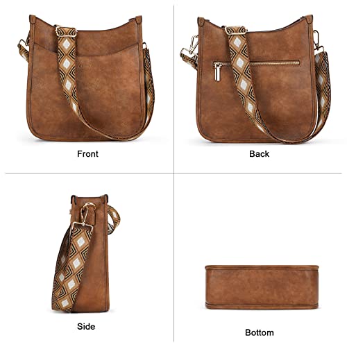 Caitina Women's Shoulder Handbags Trendy Vegan Leather Crossbody Bag Purses For Women Hobo Handbag with 2PCS Adjustable Strap(Brown)