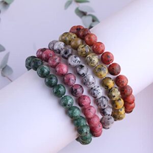 BOMAIL 5PCS 8mm Semi-Precious Gemstone Bracelet for Women Men Reiki Healing Crystal Beaded Bracelets Stretch Round Beaded Bracelet Unisex Jewelry Gifts