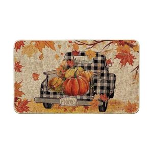 artoid mode buffalo plaid truck pumpkin fall doormat, maple leaves home decor low-profile switch rug door mat floor mat for indoor outdoor 17x29 inch