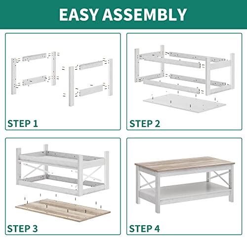 YITAHOME Grey Coffee Table for Living Room,Modern Farmhouse Coffee Table with Storage,2-Tier Center Table for Living Room Wood Living Room Table Accent Cocktail Ends Table with Sturdy Frame