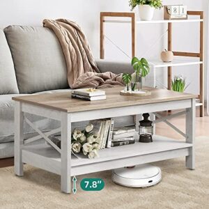 YITAHOME Grey Coffee Table for Living Room,Modern Farmhouse Coffee Table with Storage,2-Tier Center Table for Living Room Wood Living Room Table Accent Cocktail Ends Table with Sturdy Frame