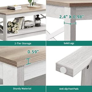 YITAHOME Grey Coffee Table for Living Room,Modern Farmhouse Coffee Table with Storage,2-Tier Center Table for Living Room Wood Living Room Table Accent Cocktail Ends Table with Sturdy Frame