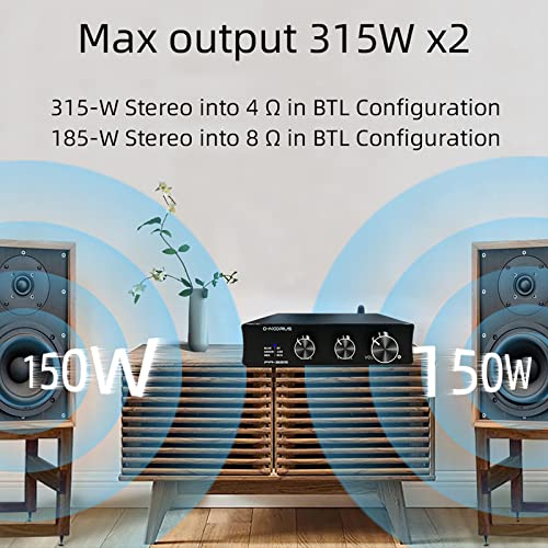 O-NOORUS PA325 HiFi Class D Power Amplifier TPA3255 Stereo Audio Integrated Bluetooth Amp 2.1 for Passive Speaker Home Audio with 36V Power Supply Subwoofer Treble and Bass Max 300Wx2