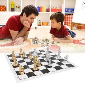 International Chess Set, Chess Game Electroplating Hot Stamping Gold Silver PS Portable Slippy Surface for Enjoy Playing Chess for Family