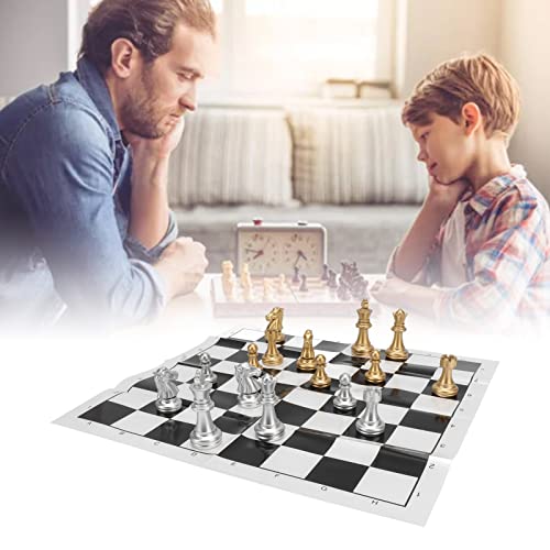 International Chess Set, Chess Game Electroplating Hot Stamping Gold Silver PS Portable Slippy Surface for Enjoy Playing Chess for Family