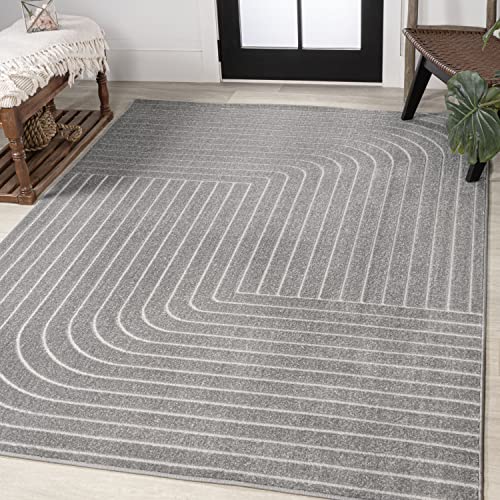 Eyely NCS101B-8 Scandinavian Odense Minimalist Angle Geometric Indoor Area Rug, Modern, Contemporary, Coastal, Bohemian, Bedroom, Kitchen, Living Room, Non Shedding, Gray/Ivory, 8' x 10'