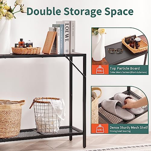 Yoobure Entryway Table, 41.7'' Console Tables for Entryway, Narrow Console Table with Power Outlet, Sofa table with Shelves, Industrial Entry Table for Living Room, Foyer, Hallway Table Entrance table