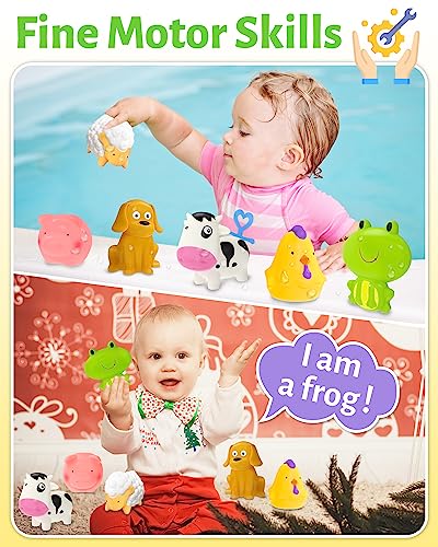 Mold Free Farm Animals Baby Bath Toys for Toddler 1-3, No Hole No Mold Bathtub Pool Toys for 1 2 3 Year Old Boy Girl Gifts, Toddler Water Toys with 6 Animals