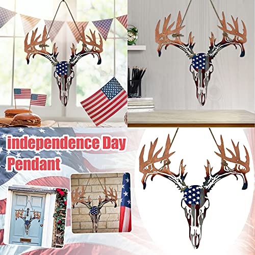 Deer Independence European Mountain Day Flag Art in Metal Style American Home Decor Christmas Beard Decorations