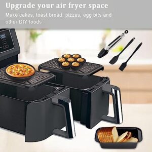 Air Fryer Accessories Compatible with Ninja Tower AF300UK AF400UK Most 7.6L-9.5L Dual Air Fryers, 9Pcs Including Racks, 100Pcs Paper Liners, Pizza Pan, Cake and Egg Mold etc