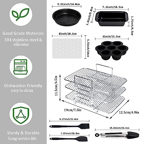 Air Fryer Accessories Compatible with Ninja Tower AF300UK AF400UK Most 7.6L-9.5L Dual Air Fryers, 9Pcs Including Racks, 100Pcs Paper Liners, Pizza Pan, Cake and Egg Mold etc