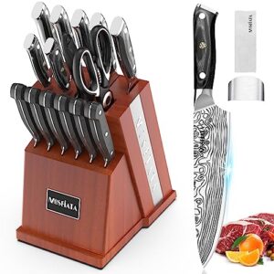 mosfiata knife set-18pcs kitchen knife set with knife holder &sharpening rod, german high carbon stainless steel chef knife set with micarta handle