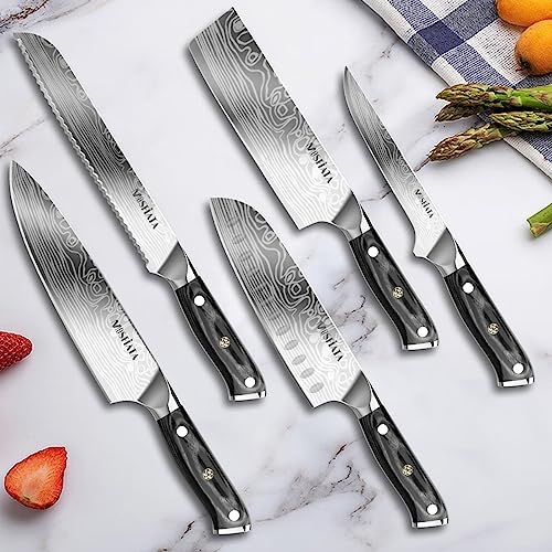 MOSFiATA Knife Set-18Pcs Kitchen Knife Set with Knife Holder &Sharpening Rod, German High Carbon Stainless Steel Chef knife set with Micarta Handle