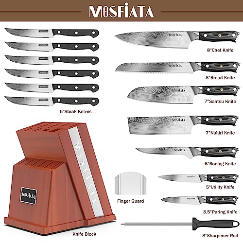 MOSFiATA Knife Set-18Pcs Kitchen Knife Set with Knife Holder &Sharpening Rod, German High Carbon Stainless Steel Chef knife set with Micarta Handle