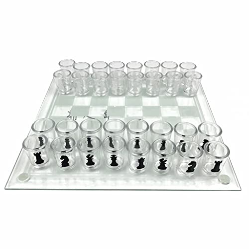 THPT Glass Chess Set with 32 Crystal Wine Glass Chess Pieces and Clear Glass Chess Board， Shot Drinking Chess Game Set for Parties Board Games (Color : Large Chess Set)