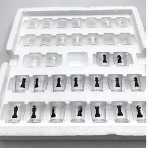 THPT Glass Chess Set with 32 Crystal Wine Glass Chess Pieces and Clear Glass Chess Board， Shot Drinking Chess Game Set for Parties Board Games (Color : Large Chess Set)