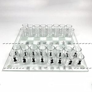 THPT Glass Chess Set with 32 Crystal Wine Glass Chess Pieces and Clear Glass Chess Board， Shot Drinking Chess Game Set for Parties Board Games (Color : Large Chess Set)