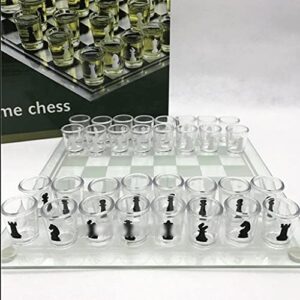 THPT Glass Chess Set with 32 Crystal Wine Glass Chess Pieces and Clear Glass Chess Board， Shot Drinking Chess Game Set for Parties Board Games (Color : Large Chess Set)