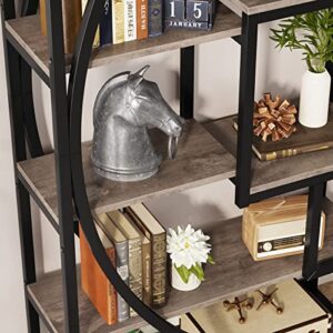 Tribesigns Bookshelf, Industrial 5-Tier Etagere Bookcase, 70.8 inch Tall Bookshelf with 8 Open Storage Shelf, Book Shelf Display Tack Shelving Unit for Home Office Living Room, Vintage Grey/Black