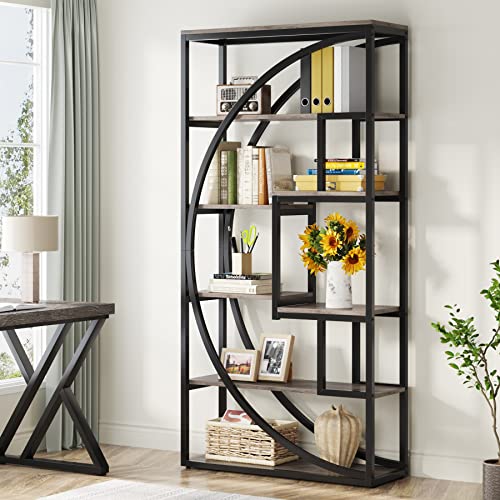 Tribesigns Bookshelf, Industrial 5-Tier Etagere Bookcase, 70.8 inch Tall Bookshelf with 8 Open Storage Shelf, Book Shelf Display Tack Shelving Unit for Home Office Living Room, Vintage Grey/Black