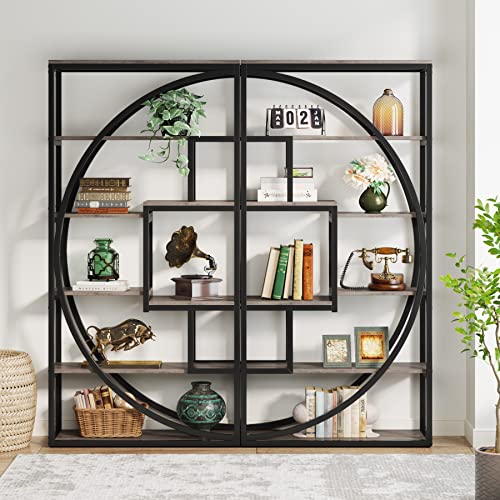 Tribesigns Bookshelf, Industrial 5-Tier Etagere Bookcase, 70.8 inch Tall Bookshelf with 8 Open Storage Shelf, Book Shelf Display Tack Shelving Unit for Home Office Living Room, Vintage Grey/Black