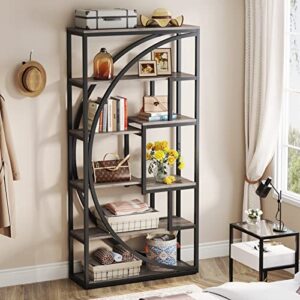 Tribesigns Bookshelf, Industrial 5-Tier Etagere Bookcase, 70.8 inch Tall Bookshelf with 8 Open Storage Shelf, Book Shelf Display Tack Shelving Unit for Home Office Living Room, Vintage Grey/Black