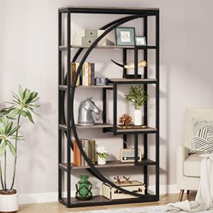 Tribesigns Bookshelf, Industrial 5-Tier Etagere Bookcase, 70.8 inch Tall Bookshelf with 8 Open Storage Shelf, Book Shelf Display Tack Shelving Unit for Home Office Living Room, Vintage Grey/Black