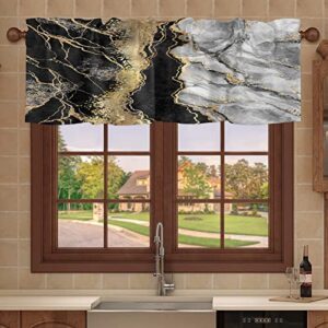 sigouyi kitchen curtains, black white gold marble valances for windows, bathroom curtains window 42x12in short curtains, kitchen window curtains over sink, rod pocket valance curtains