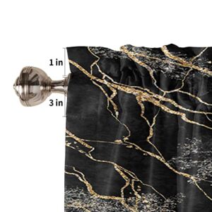 SIGOUYI Kitchen Curtains, Black White Gold Marble Valances for Windows, Bathroom Curtains Window 42x12in Short Curtains, Kitchen Window Curtains Over Sink, Rod Pocket Valance Curtains