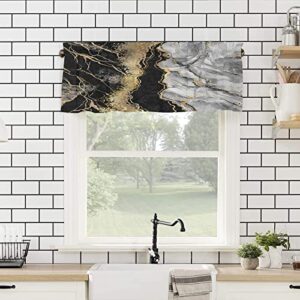 SIGOUYI Kitchen Curtains, Black White Gold Marble Valances for Windows, Bathroom Curtains Window 42x12in Short Curtains, Kitchen Window Curtains Over Sink, Rod Pocket Valance Curtains