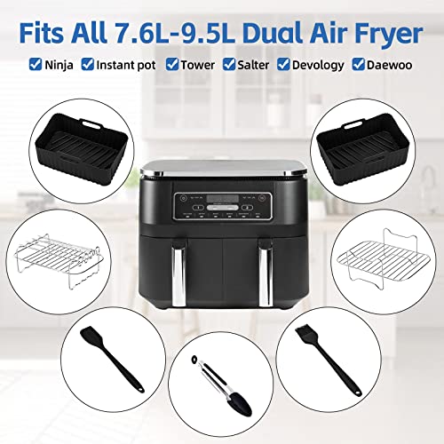 Upgraded 7PCS Silicone Dual Air Fryer Accessories,Fit Most Ninja Foodi AF300UK, AF400UK 7.6-9.5L or Larger Dual Air Fryers