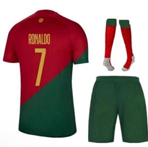 ronaldo portugal soccer kids jersey + shorts + socks set kit size large (10-11 years old) for youth red