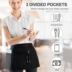 BOHARERS 3 Pack Server Aprons With 3 Pockets, Oil & Waterproof Waitress Waiter Short Half Waist Apron